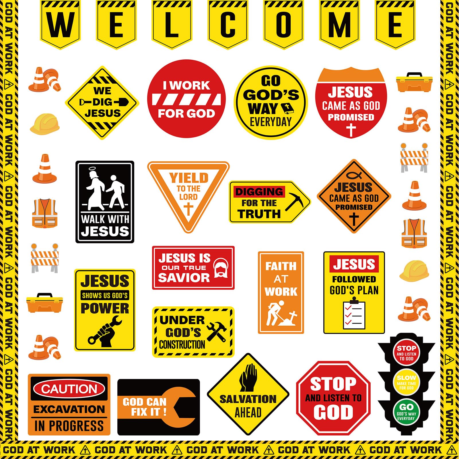 Snapklik.com : 67 Pcs Christian Construction Classroom Decorations ...