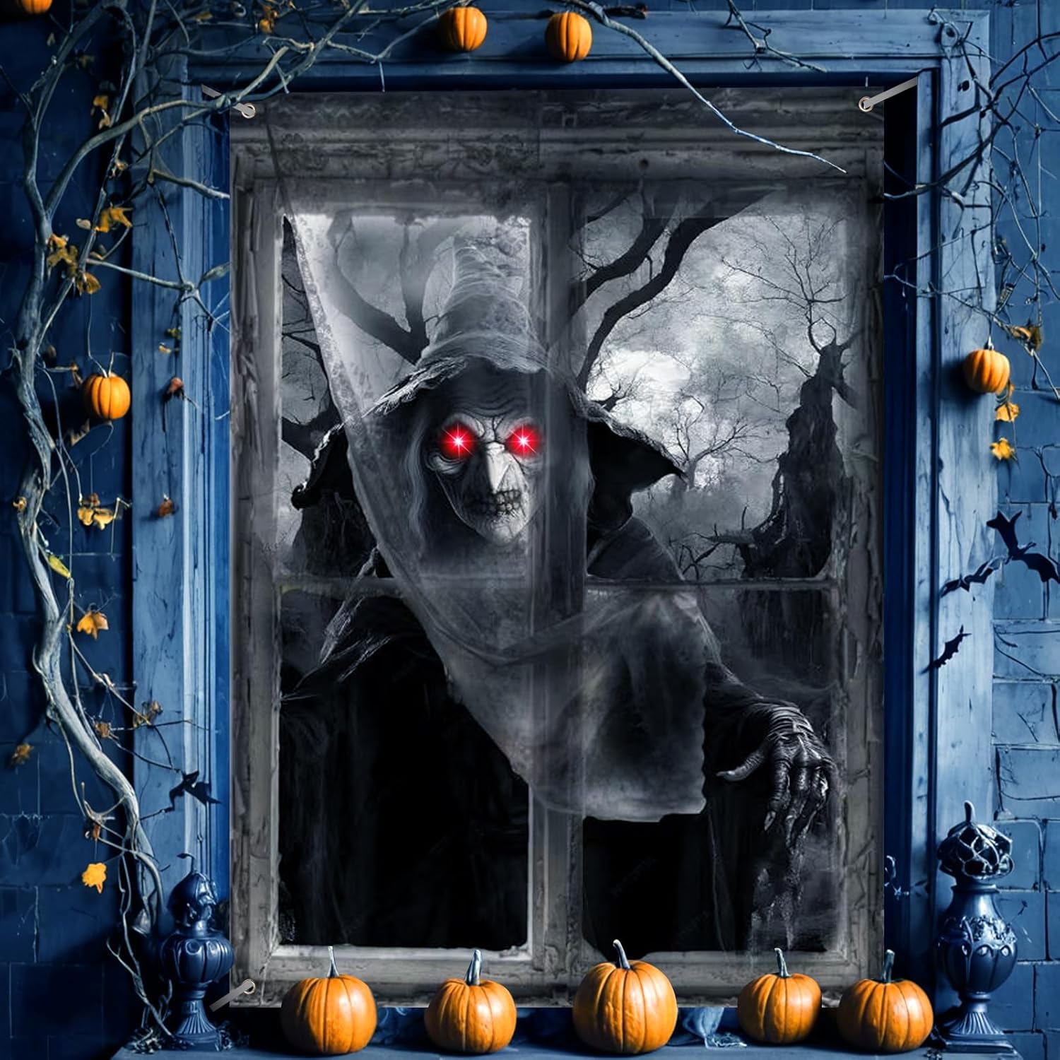 Amazon.com: Scary Halloween Witch Window Cover Decorations 47"x31 ...