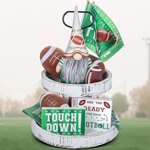 Amazon.com: 4 Pieces Football Tiered Tray Decor Farmhouse Rustic ...