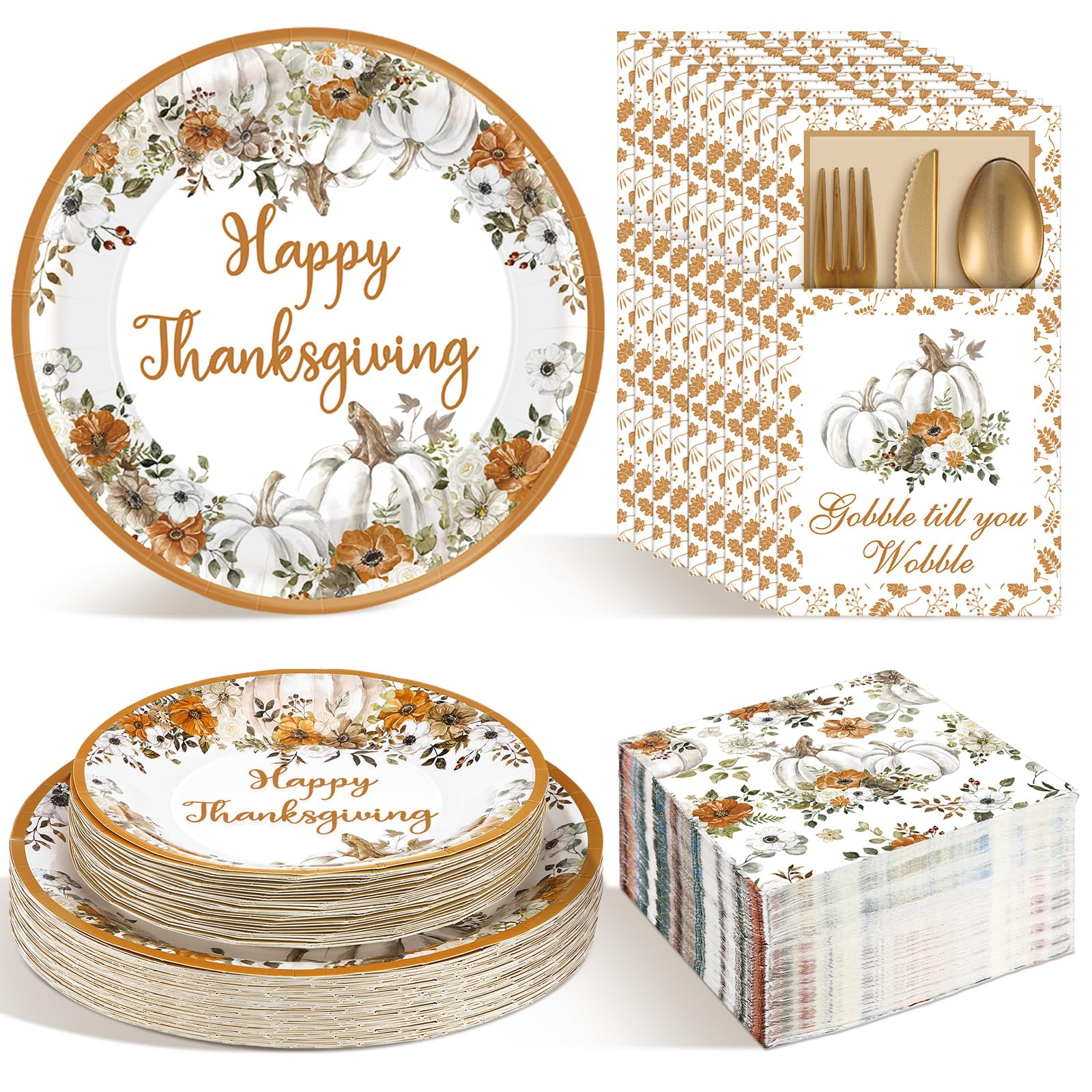 Amazon.com: 264 Pcs Thanksgiving Plates Napkins Disposable Cutlery ...