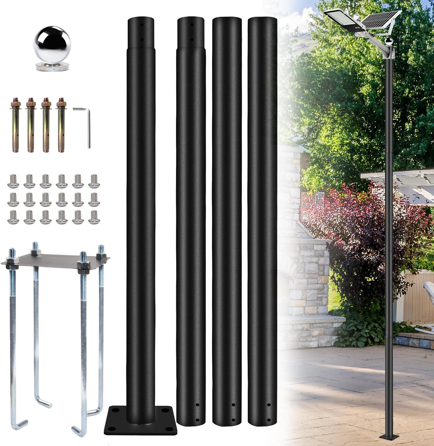 Street Light Pole 13Ft Tall, Galvanized Heavy-Duty Metal Solar Street ...