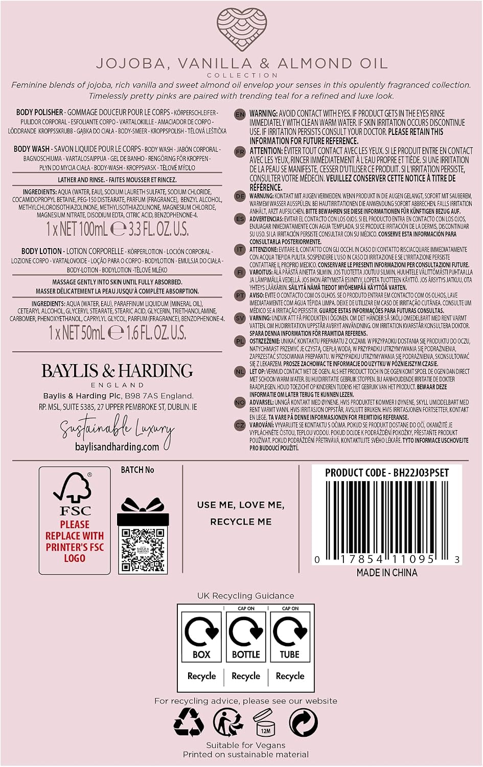 Baylis & Harding Jojoba, Vanilla & Almond Oil Signature Collection ...