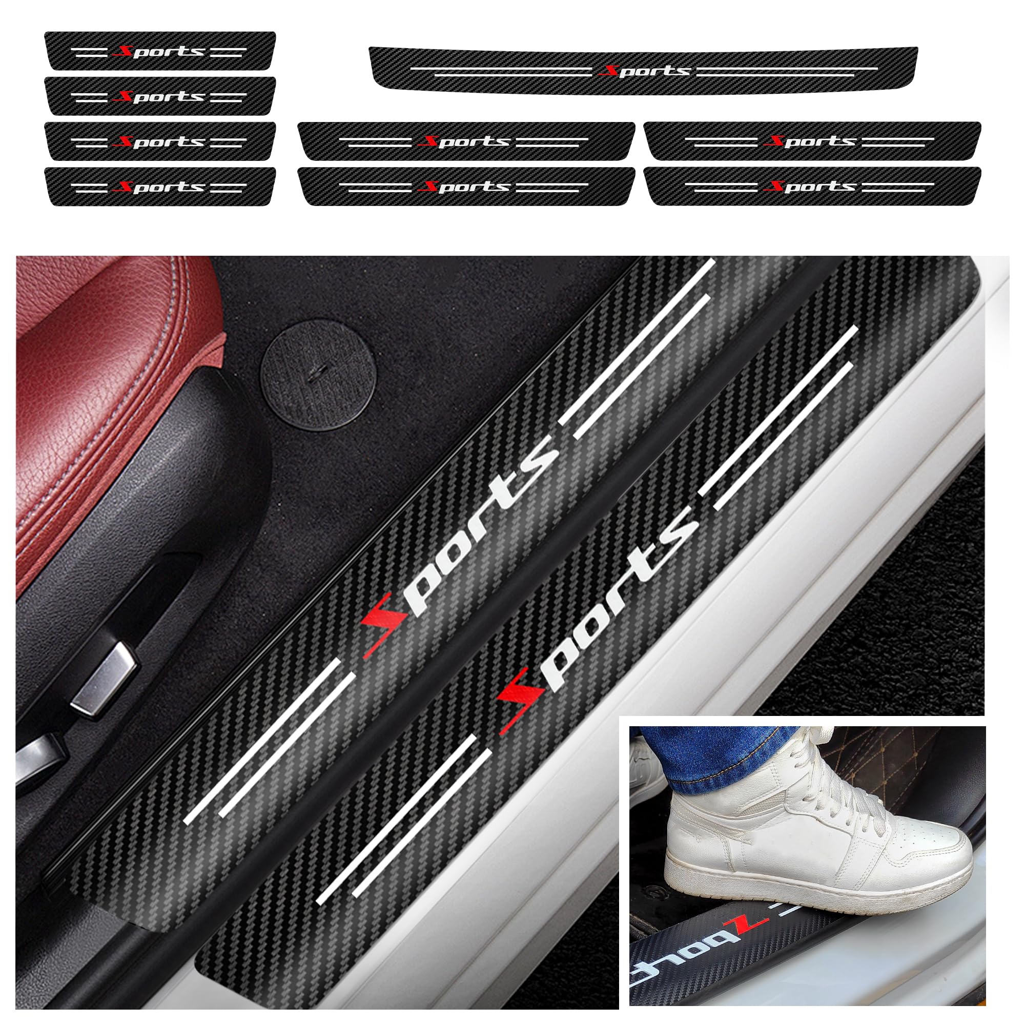 Amazon.com: 9PCS Door Sill Protector,Sports Carbon Fiber Car Door Sills ...