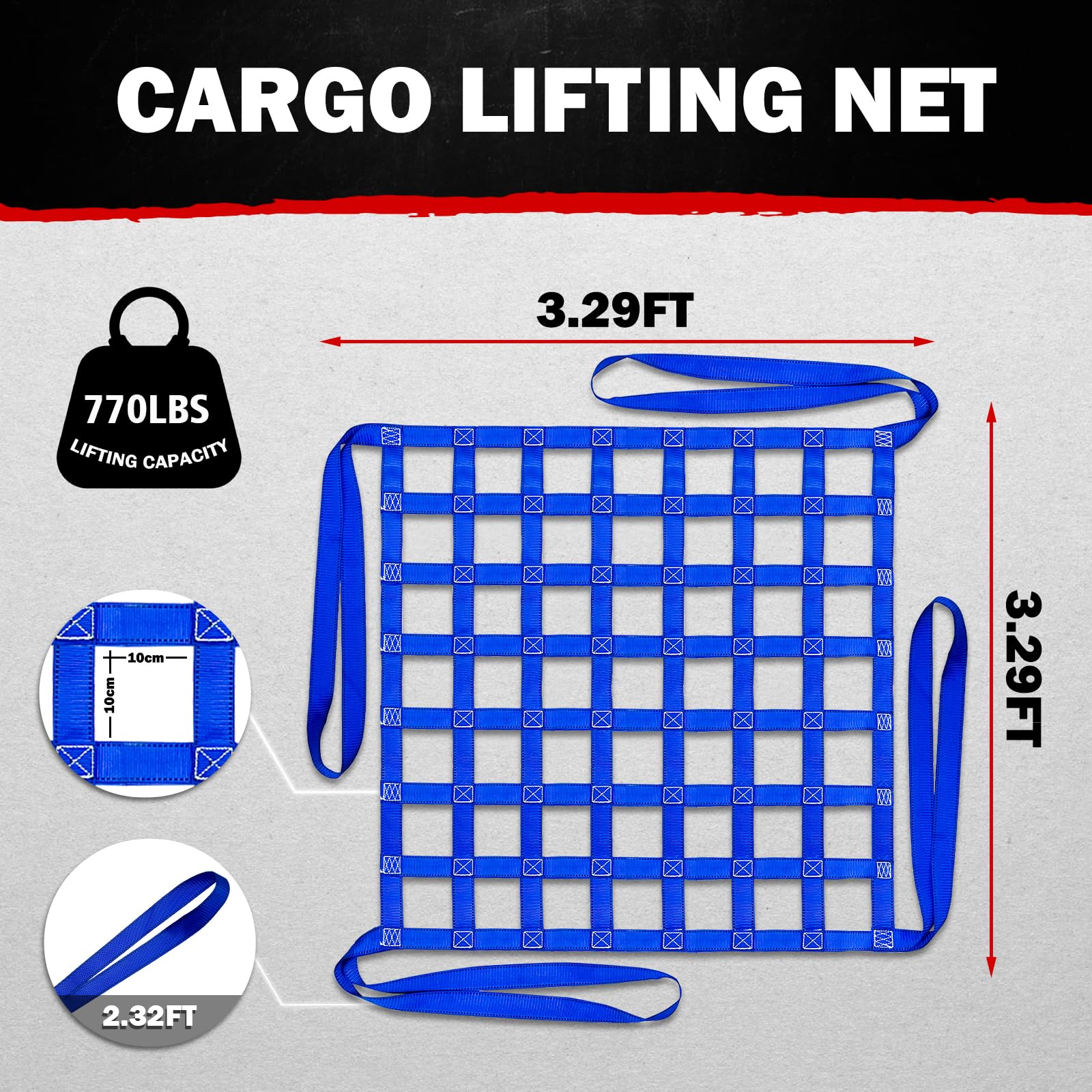 Snapklik.com : FITHOIST Cargo Lifting Net 770LBS, 3.28x3.28 Safety ...