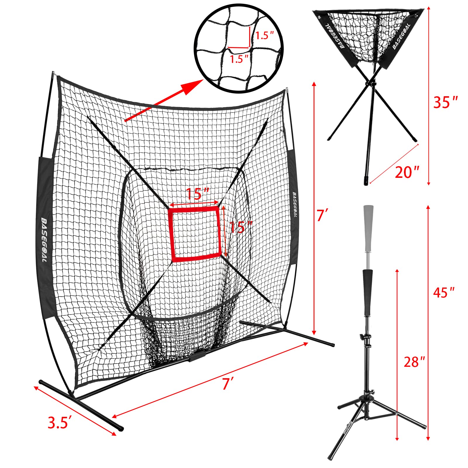 BaseGoal 7'×7' Baseball Softball Practice Net,Baseball Backstop,with ...