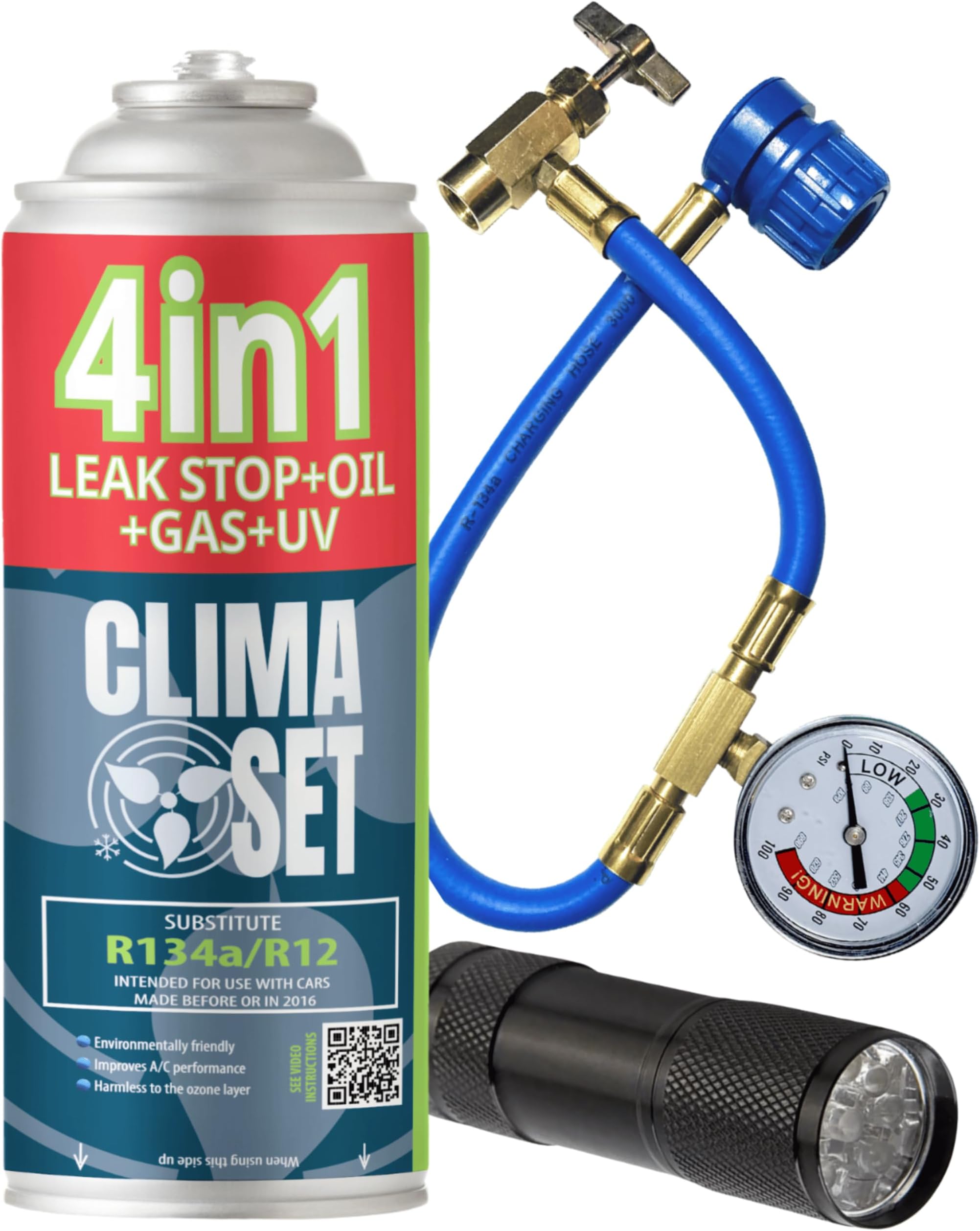 Car Aircon R1234YF Air Con Regas DIY Kit Top Up Topup + Leak Stopper ...