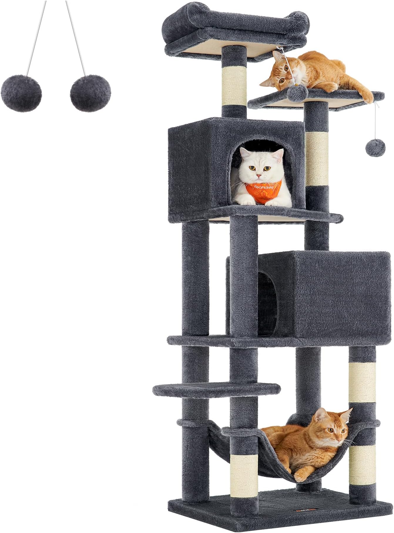 Feandrea Cat Tree, 61-Inch Cat Tower for Indoor Cats, Plush Multi-Level ...