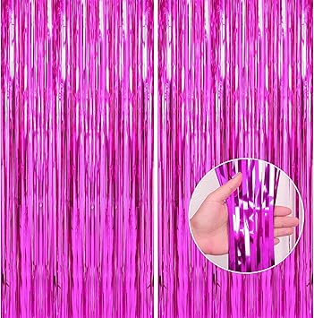 Amazon.com: Crosize 2 Pack 3.3 x 9.9 ft Hot Pink Foil Fringe Backdrop ...