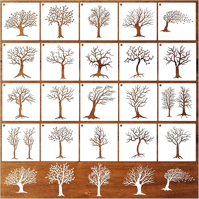 Amazon.com: 20 Pieces Stencil for Painting, Reusable Tree Stencils Tree ...