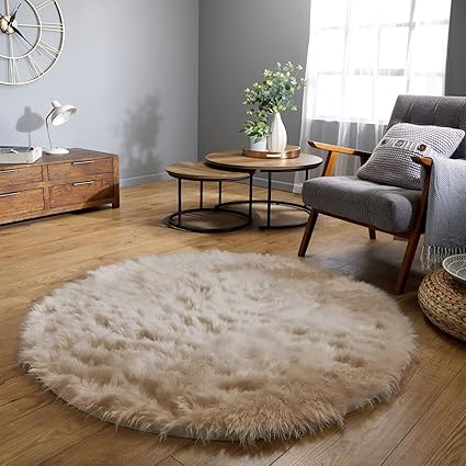 Amazon.com: Latepis Large Round Rug - 6ft Light Brown Beige Circle Faux ...