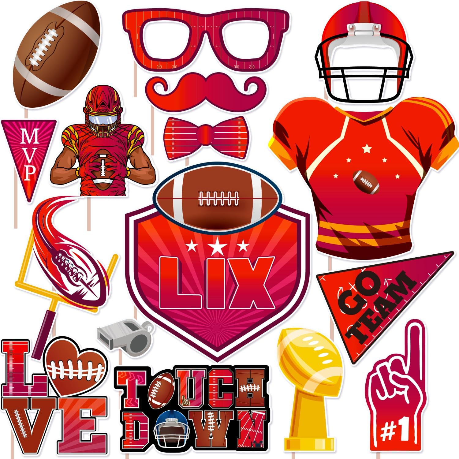 Amazon.com: Football Photo Booth Props Kits, Party Favor for Football ...