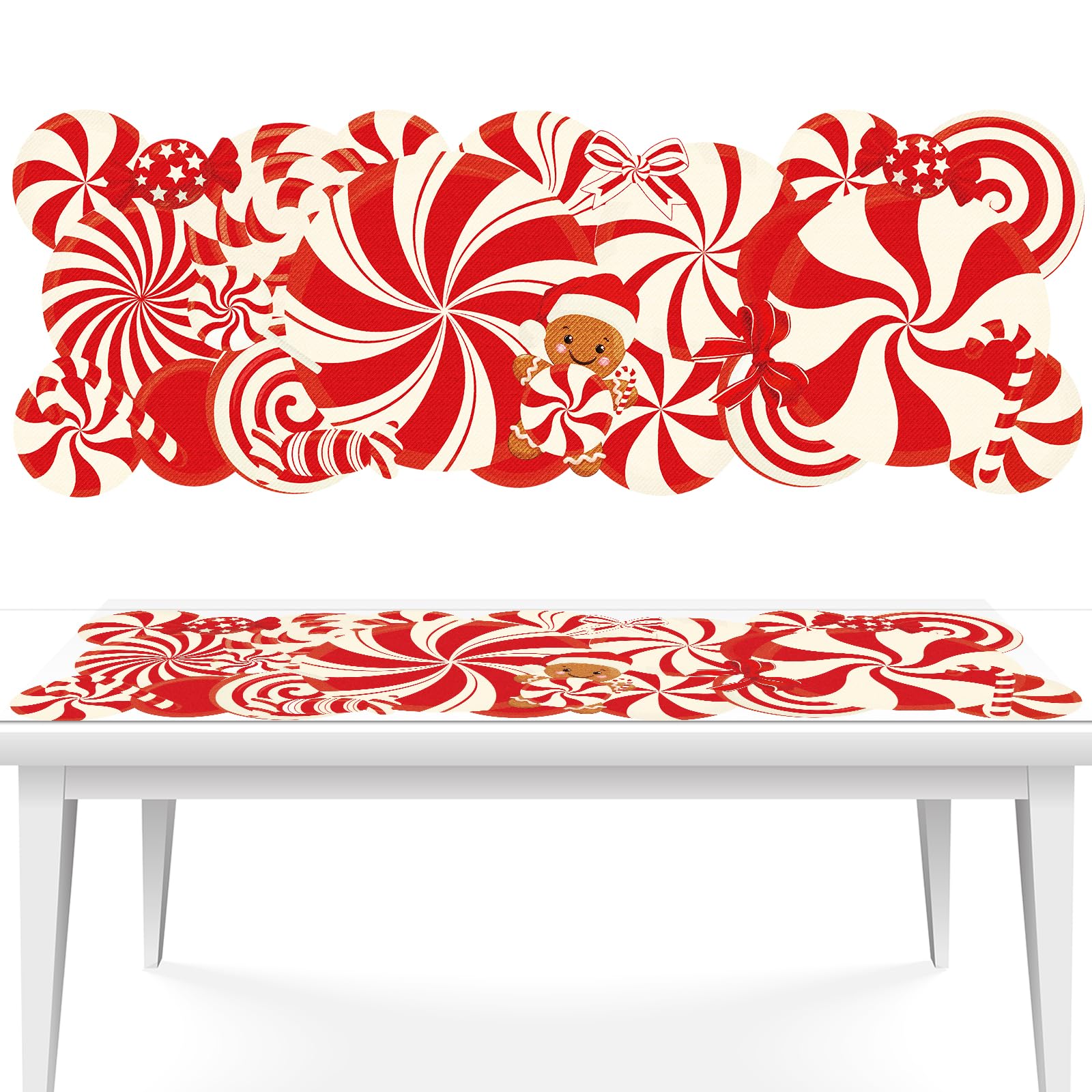 Amazon.com: QOUBAI Christmas Table Runner Peppermint Gingerbread Red White Plaid Rustic ...