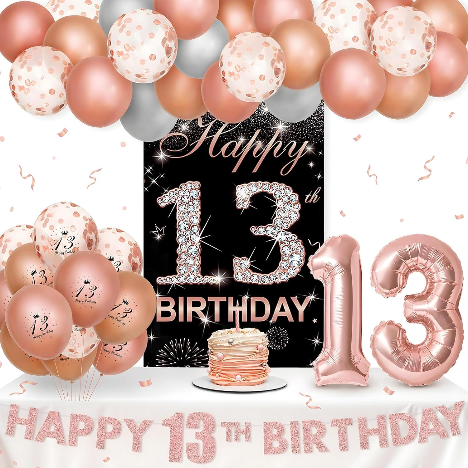 Amazon.com: Vicycaty 45Pcs 13th Birthday Decorations for Girls Rose ...
