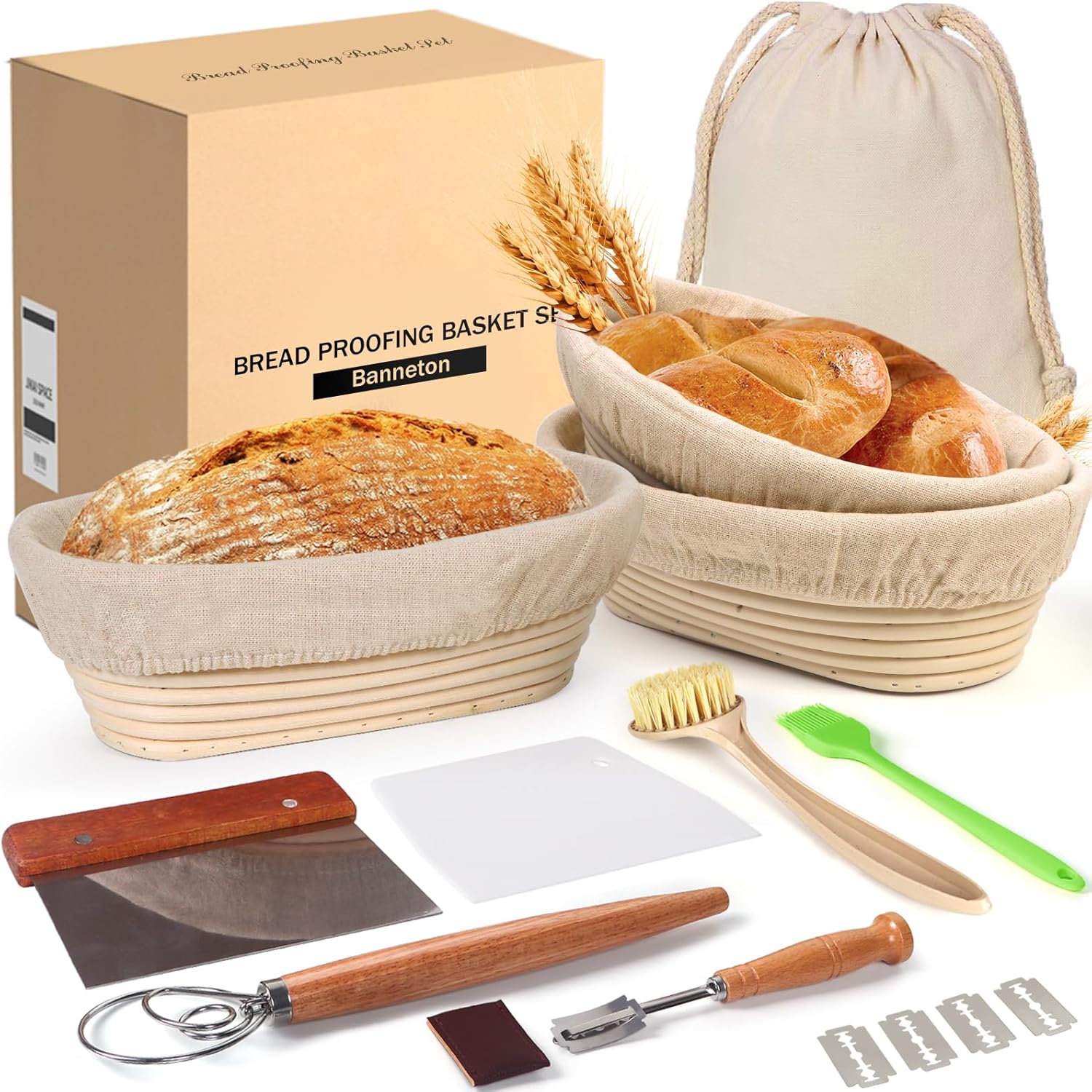 Amazon.com: Banneton Bread Proofing Basket Set, 11 Inch Sourdough ...