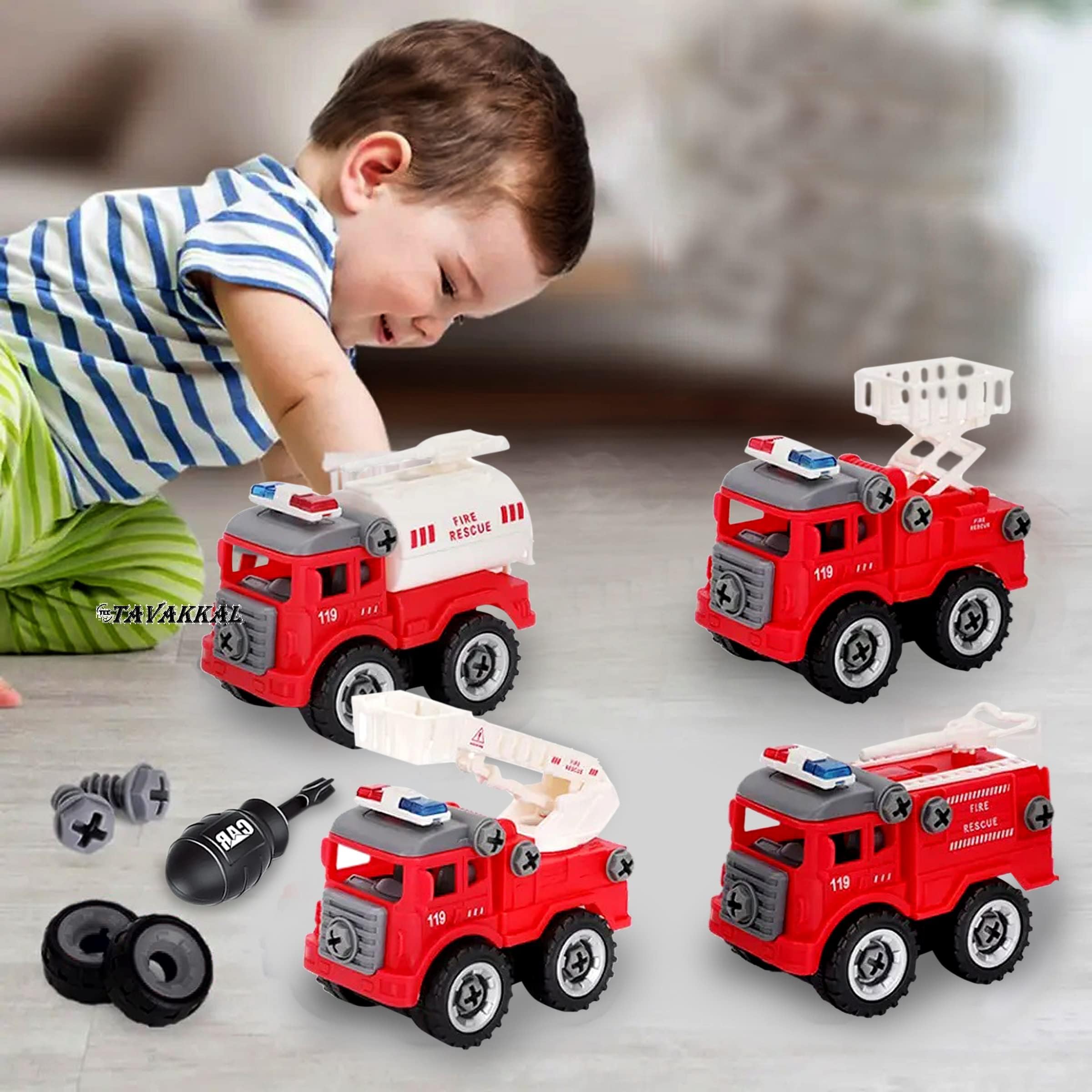 Buy TEC TAVAKKAL Pull Back City Fire Rescue Vehicle Toys Set Of 4 Diy ...