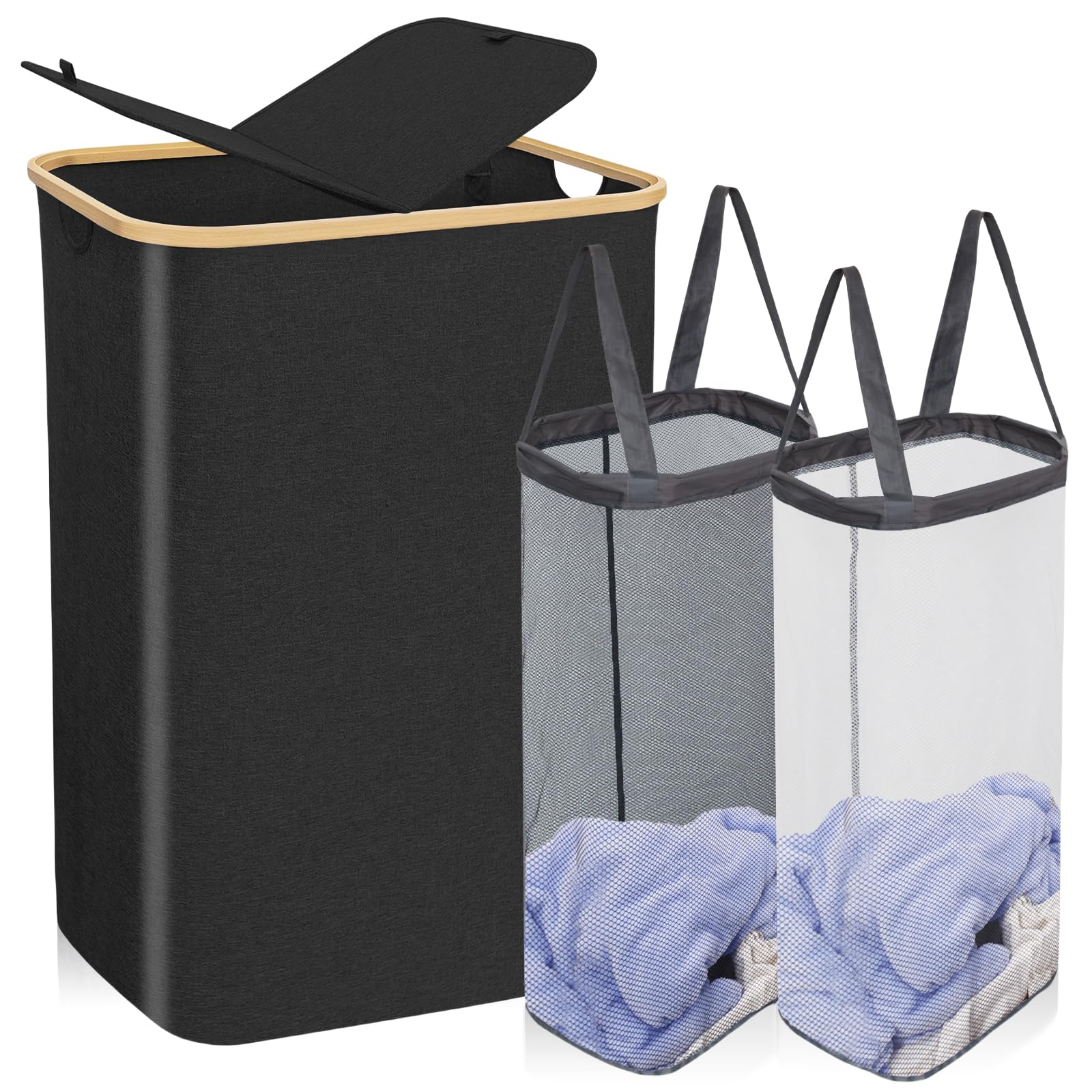 Large Laundry Hamper + 2 Innovative Removable Bags, 160L Hamper with ...