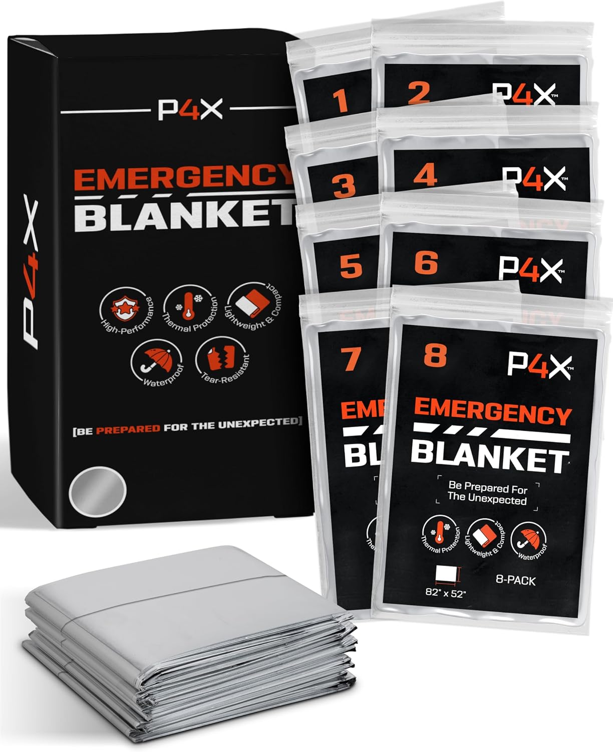 Prepared4x Mylar Blankets 8 Pack - Waterproof Emergency Blanket - Rip ...