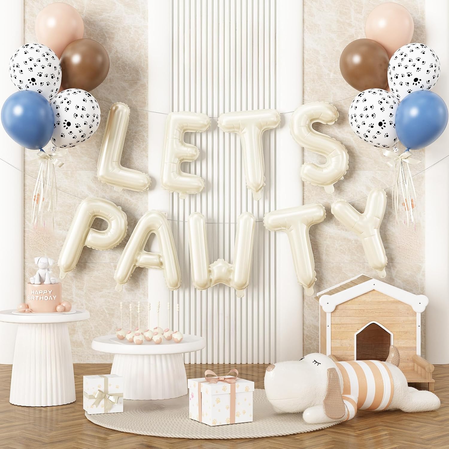 Amazon.com: Paready Lets Pawty Dog Balloons Set, 19 Pcs 16 Inch Cream ...