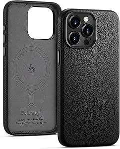 Amazon.com: Belemay Leather Case for iPhone 15 Pro - MagSafe & Wireless Charging Compatible ...