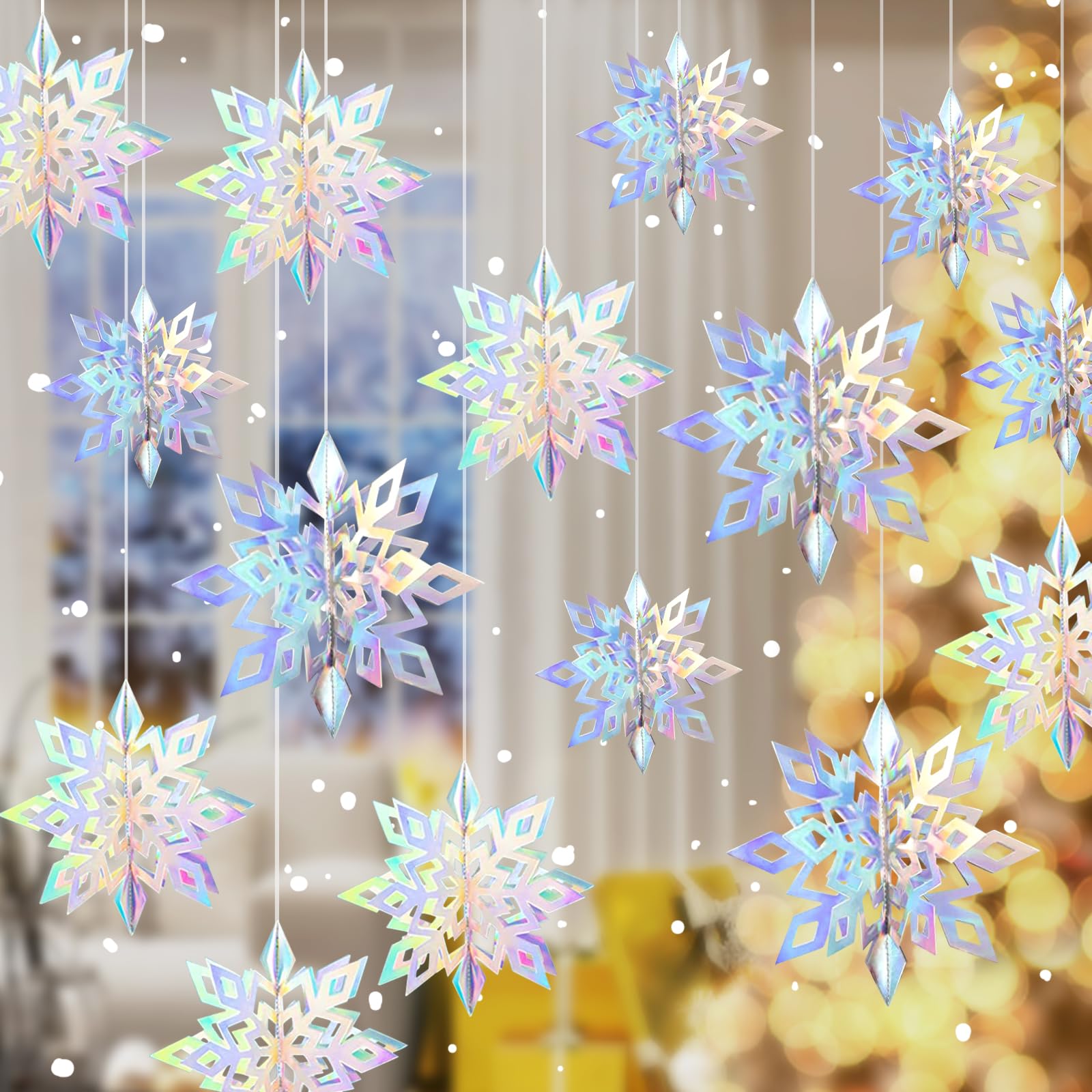 Amazon.com: 36PCS Christmas Snowflake Decorations, 3D Large Iridescent ...