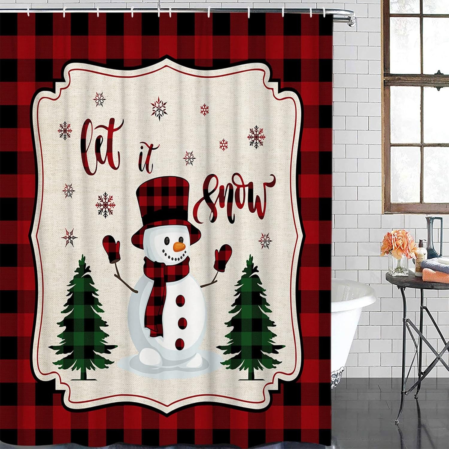 Amazon.com: Let It Snow Shower Curtain for Bathroom with Hooks ...