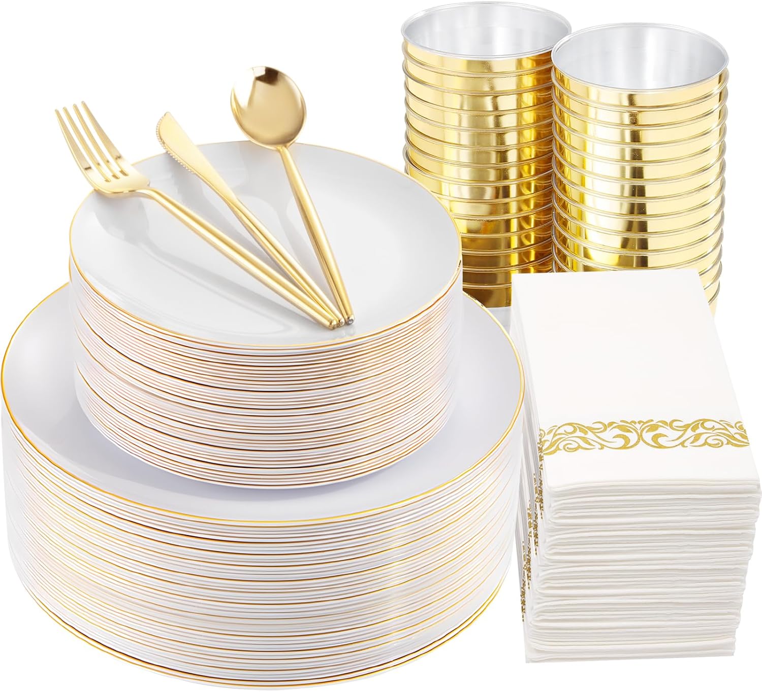 Amazon.com: MirthMood 210Pcs Gold Dinnerware Sets, Gold and White ...
