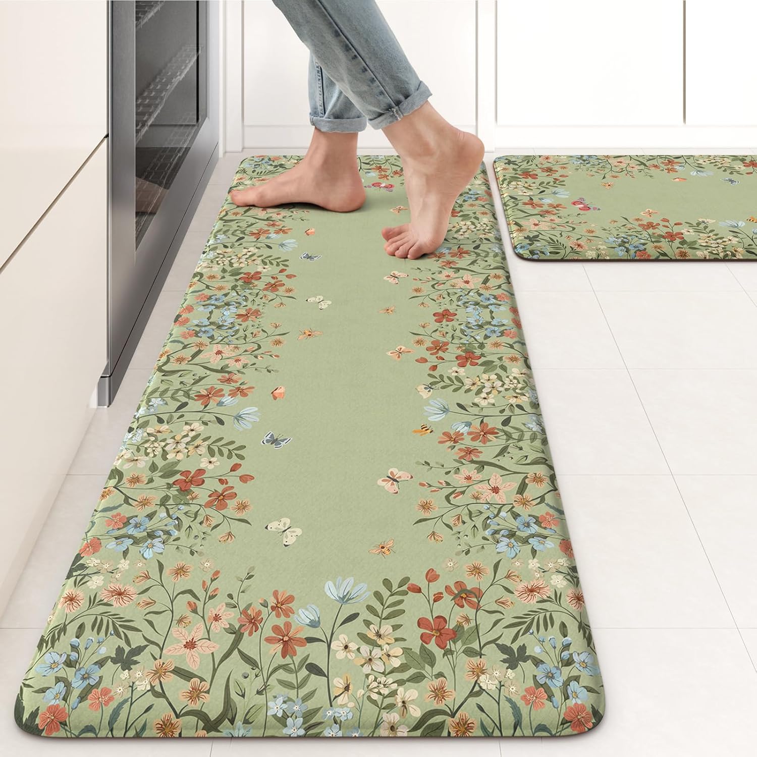 Amazon.com: KIMODE Anti Fatigue Kitchen Mat for Floor, 17"x47"+17"x29 ...