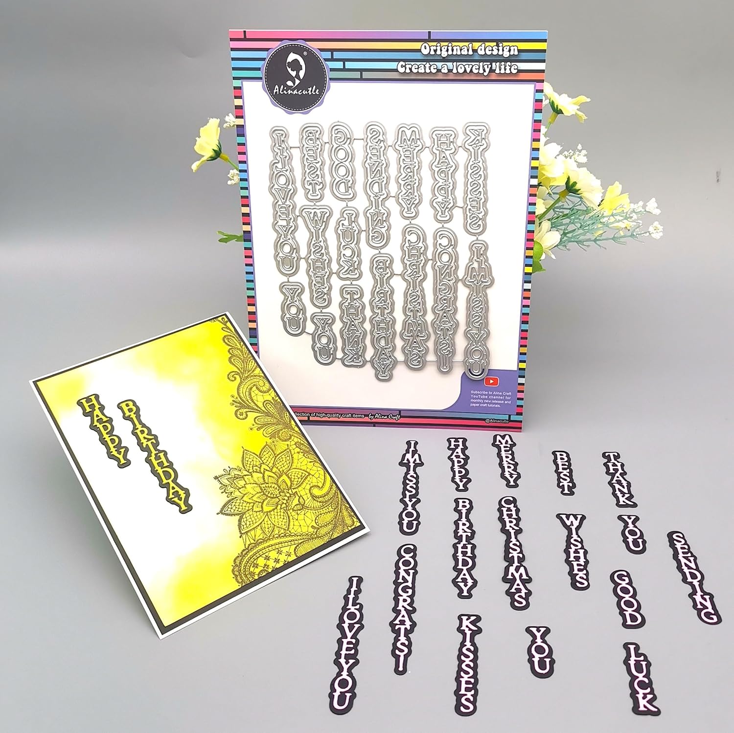 Amazon.com: Alinacutle16PC Vertical Word Dies Metal Cutting Die Cut ...