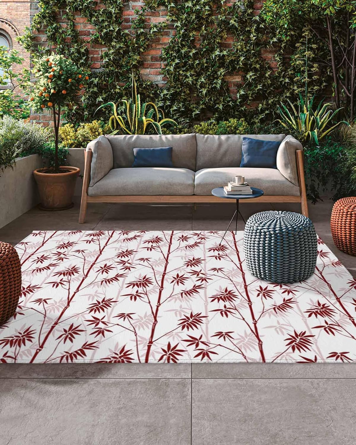 Amazon.com: Housein Outdoor Rug, Red Bamboo on Red and White Gradient ...