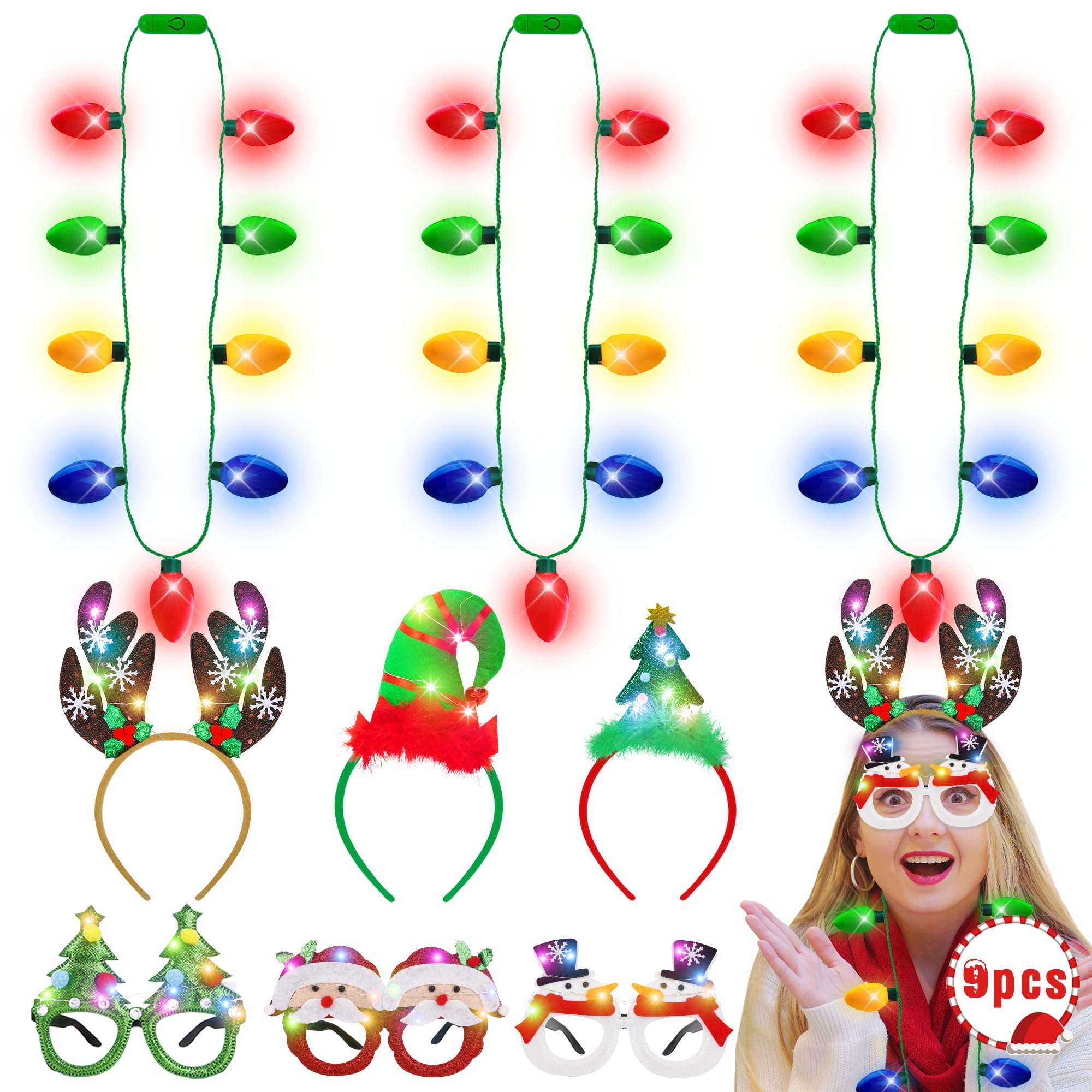 Amazon.com: 9PCS Christmas Party Favors, Light Up Christmas Necklace ...