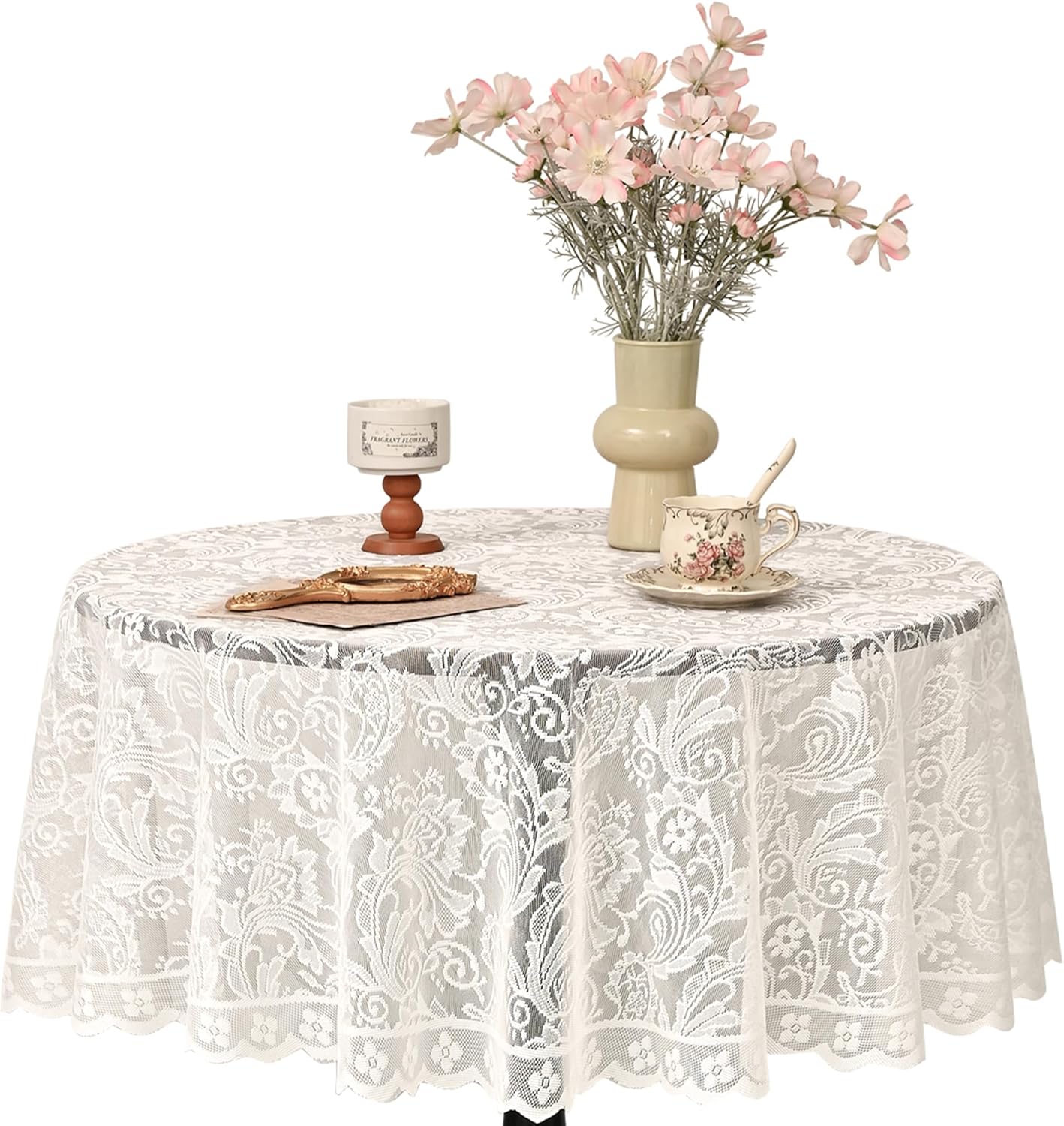 Amazon.com: Jayla White Lace Round Tablecloth 60 Inches Phoenix Tail ...