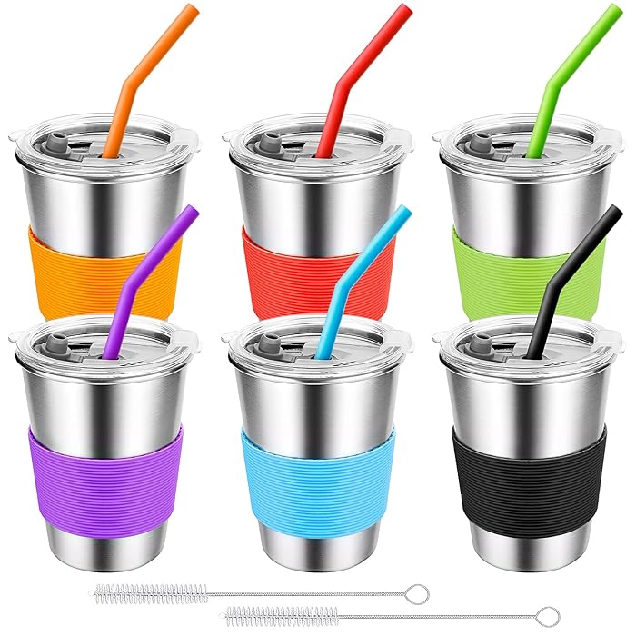 Buy EXTSUD Kids Cups with Silicone Straws Spill Proof, 6 Pack 12 oz ...