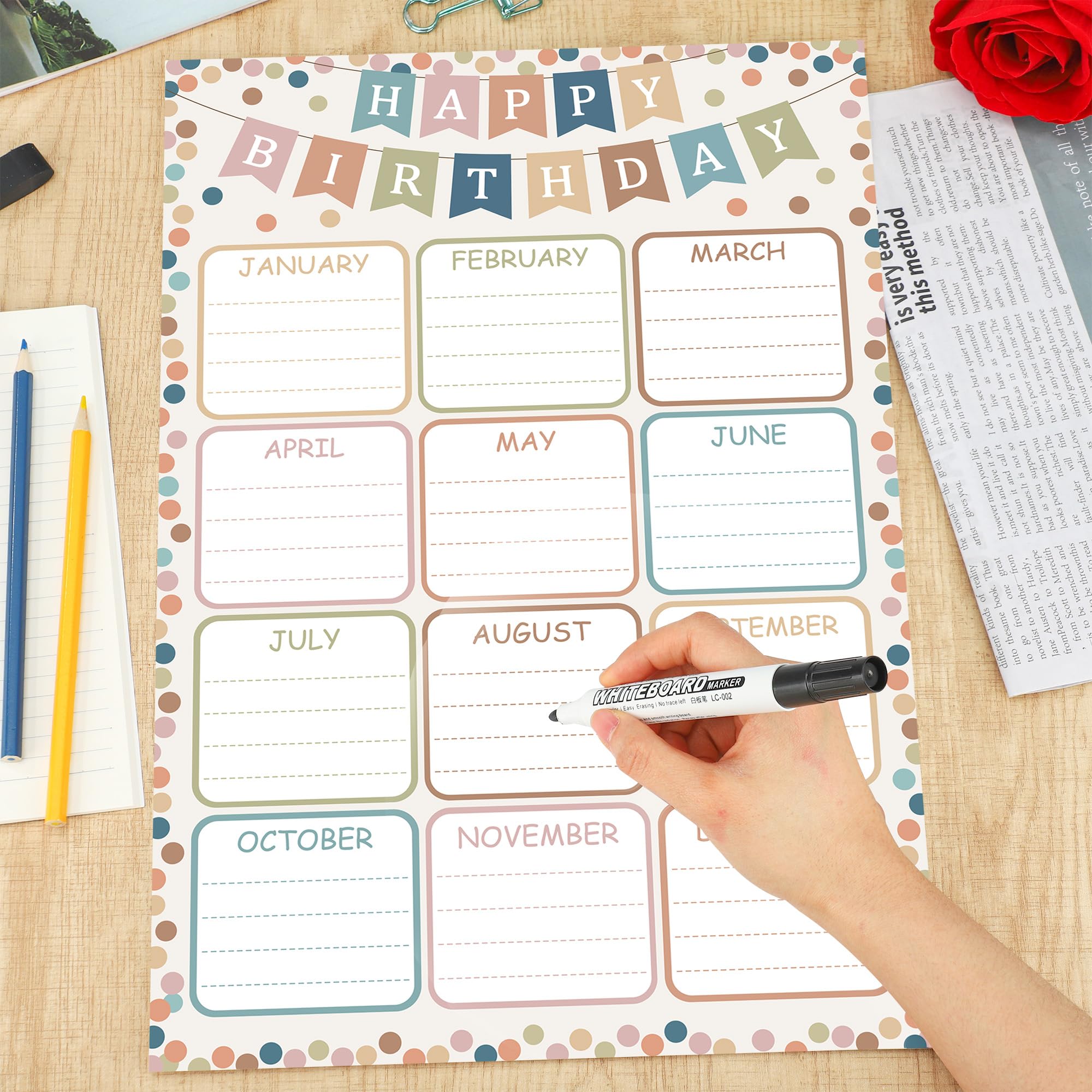 Classroom JarThenaAMCS 2Pcs Poster Boho Birthday Chart