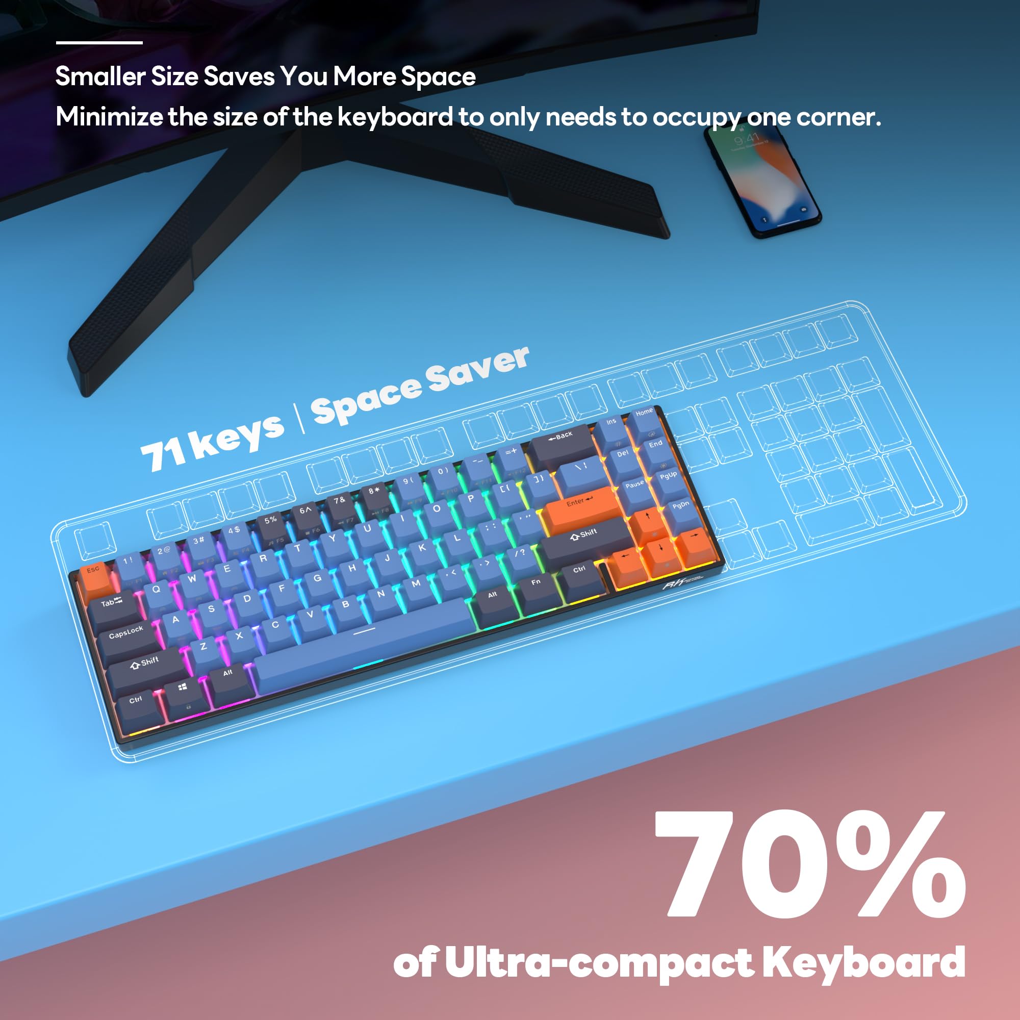 Snapklik.com : RK ROYAL KLUDGE 70% Mechanical Keyboard - RK71 Wireless ...