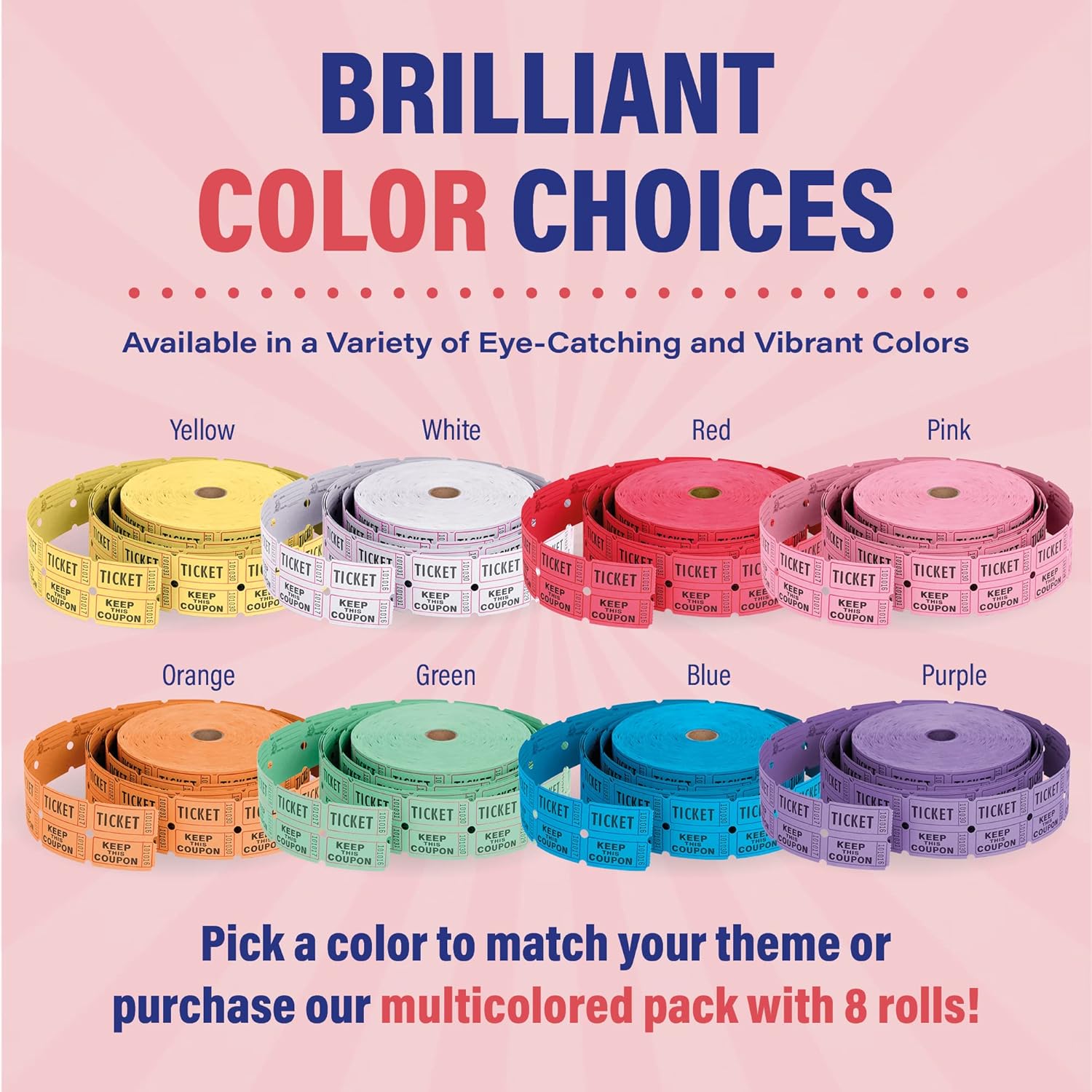 Buy 50/50 Raffle Tickets Double Roll - Bulk Box of 8 Colors - 2000 ...