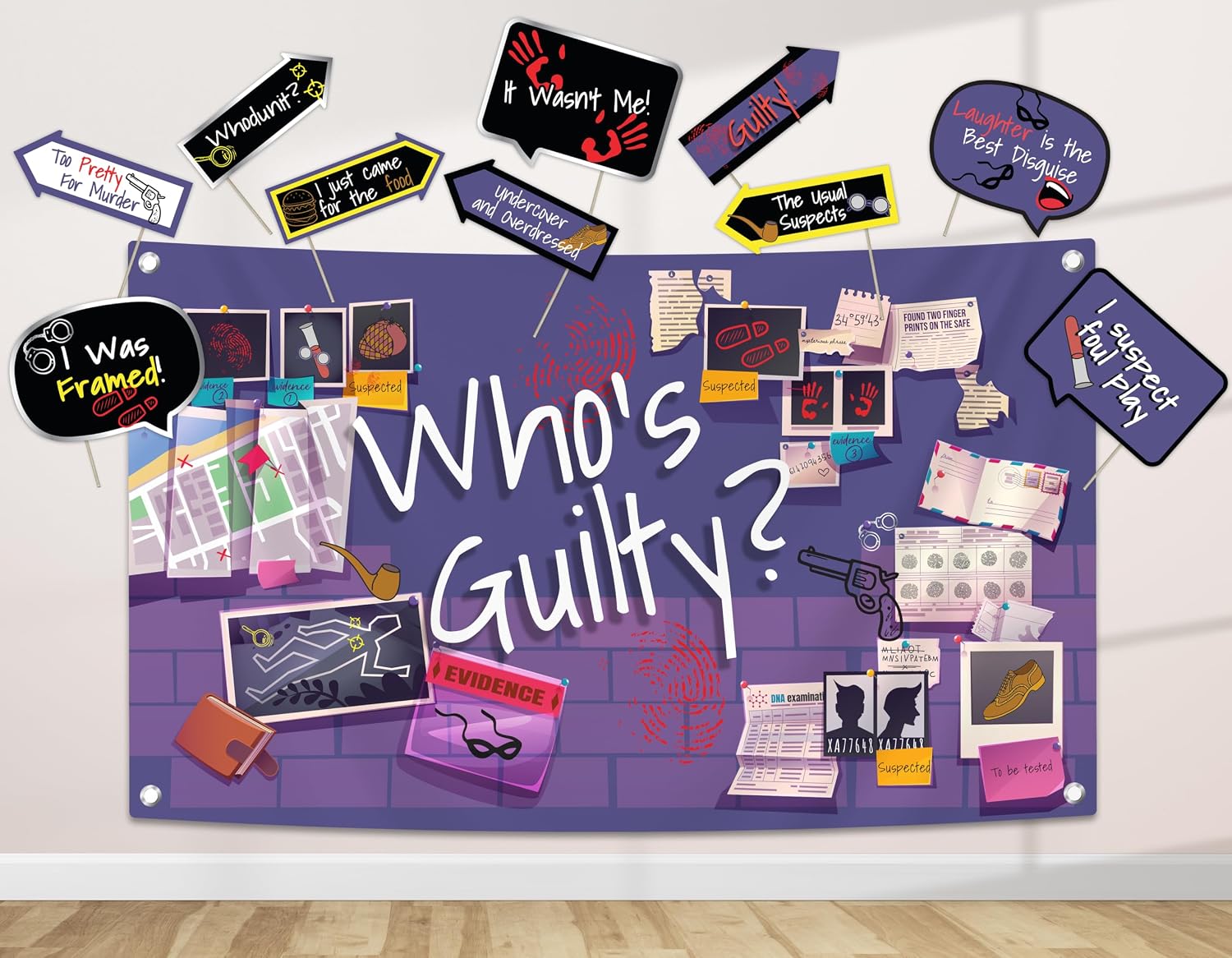 Amazon.com: Murder Mystery Party Backdrop Banner and Photo Booth Props ...