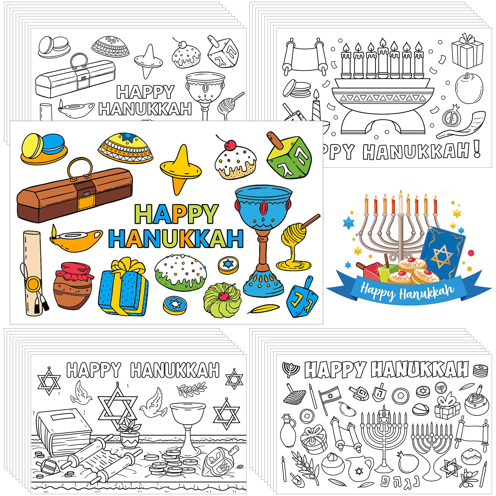 Amazon.com: Sabary 40 Pcs Coloring Hanukkah Placemats Crafts Bulk for ...