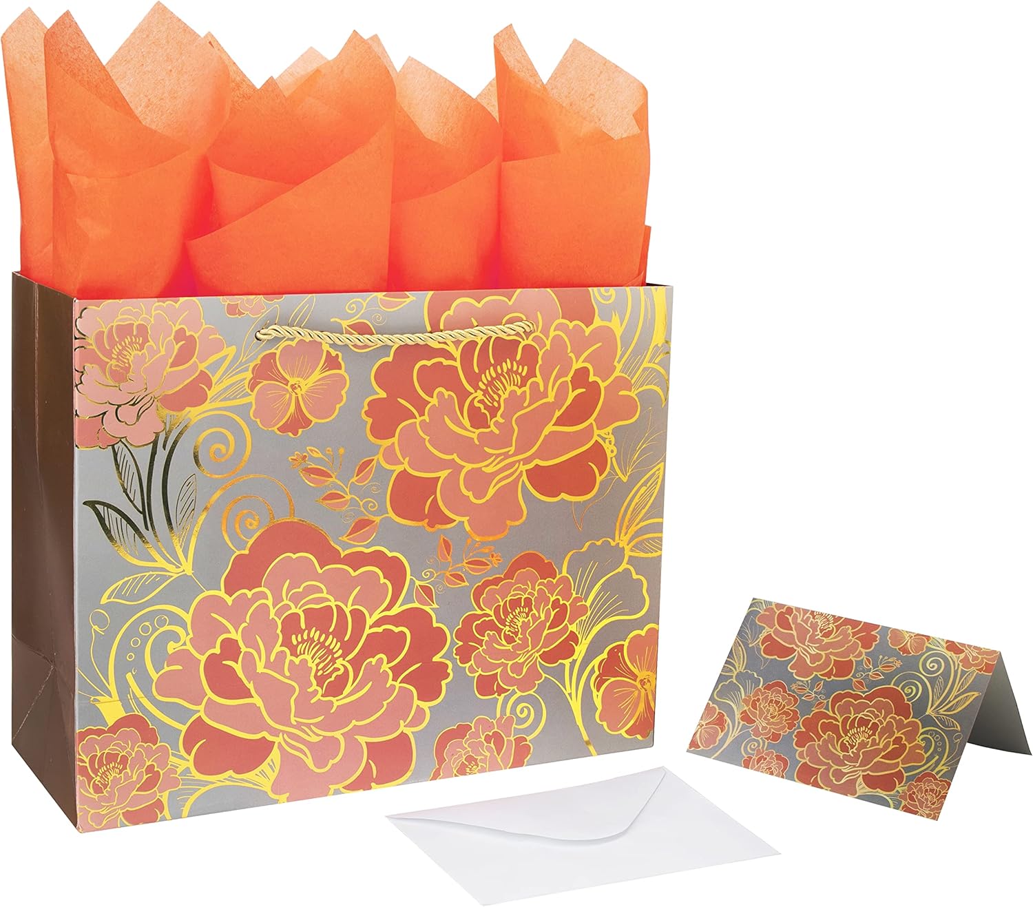 Amazon.com: 13" Large Rose Gold Gift Bag Set with Greeting Card and ...