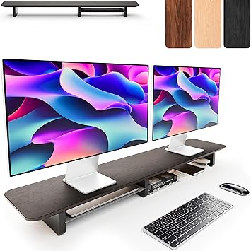 Amazon.com: KIVY Dual Monitor Riser with Integrated Metal Shelf ...