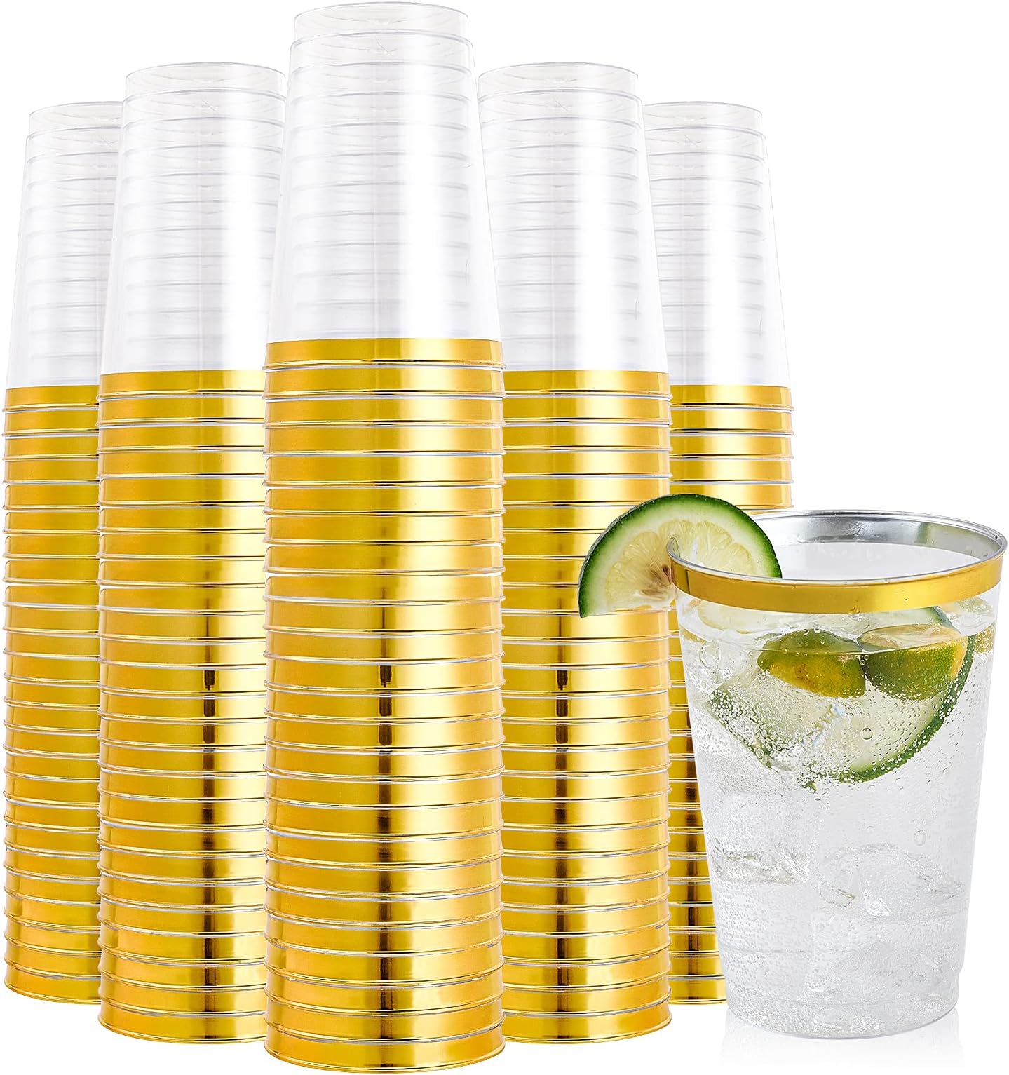 Amazon.com: Munfix 100 Gold Plastic Cups 16 Oz Clear Plastic Cups ...