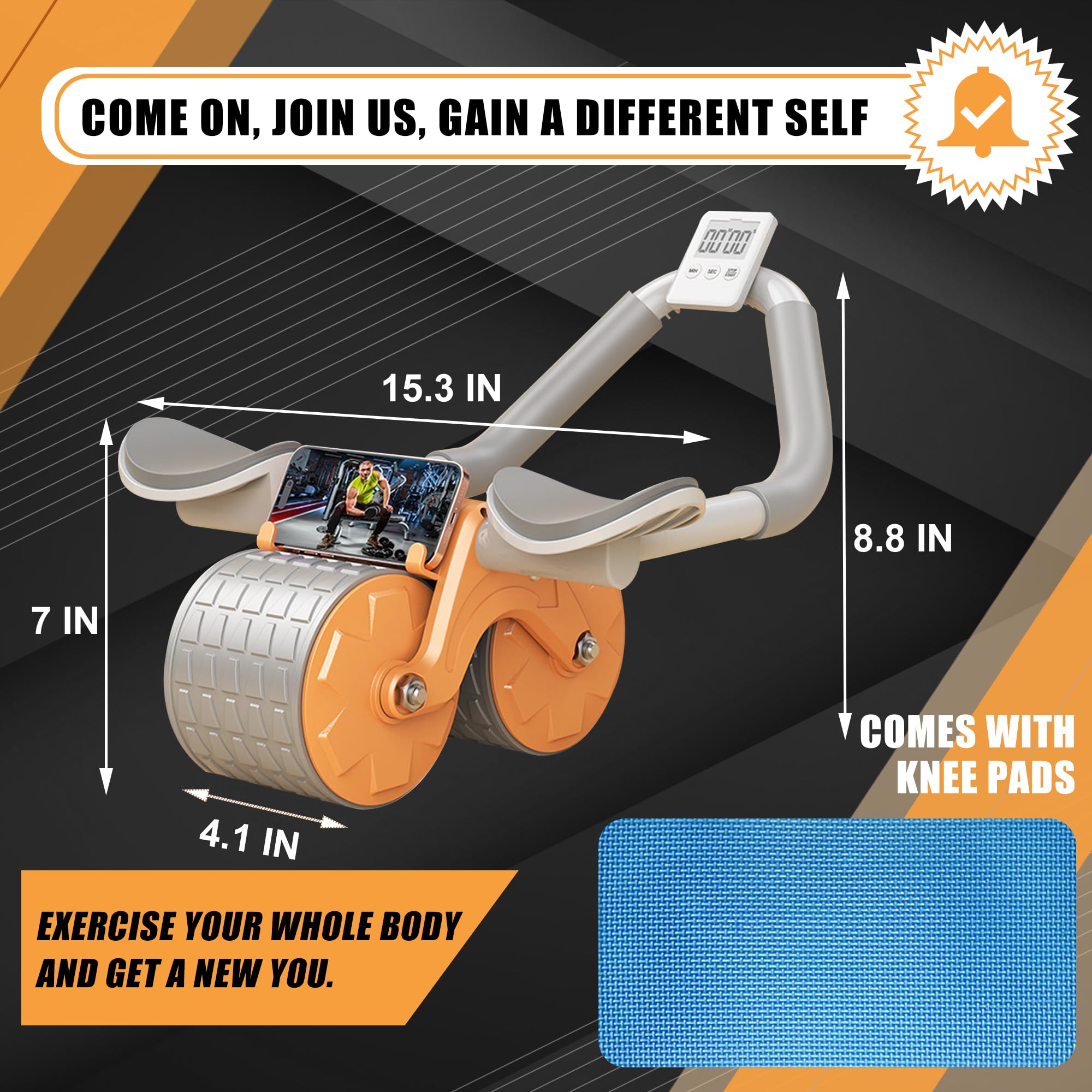 Ab Roller with Elbow Support, Automatic Rebound Abdominal Wheel with ...