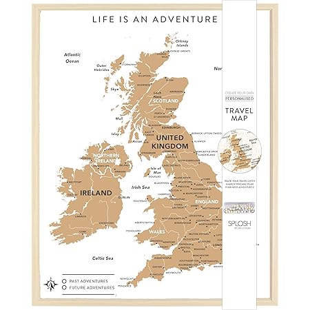 Splosh - Large World Map Pin Board in a White Wooden Frame for Travel ...