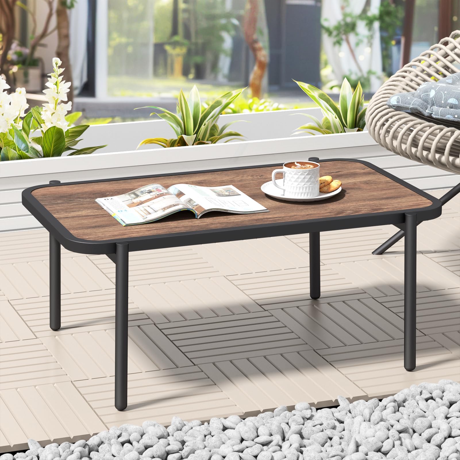 Amazon.com: Giantex Hardwood Patio Coffee Table - 2-Tier Wooden Coffee ...