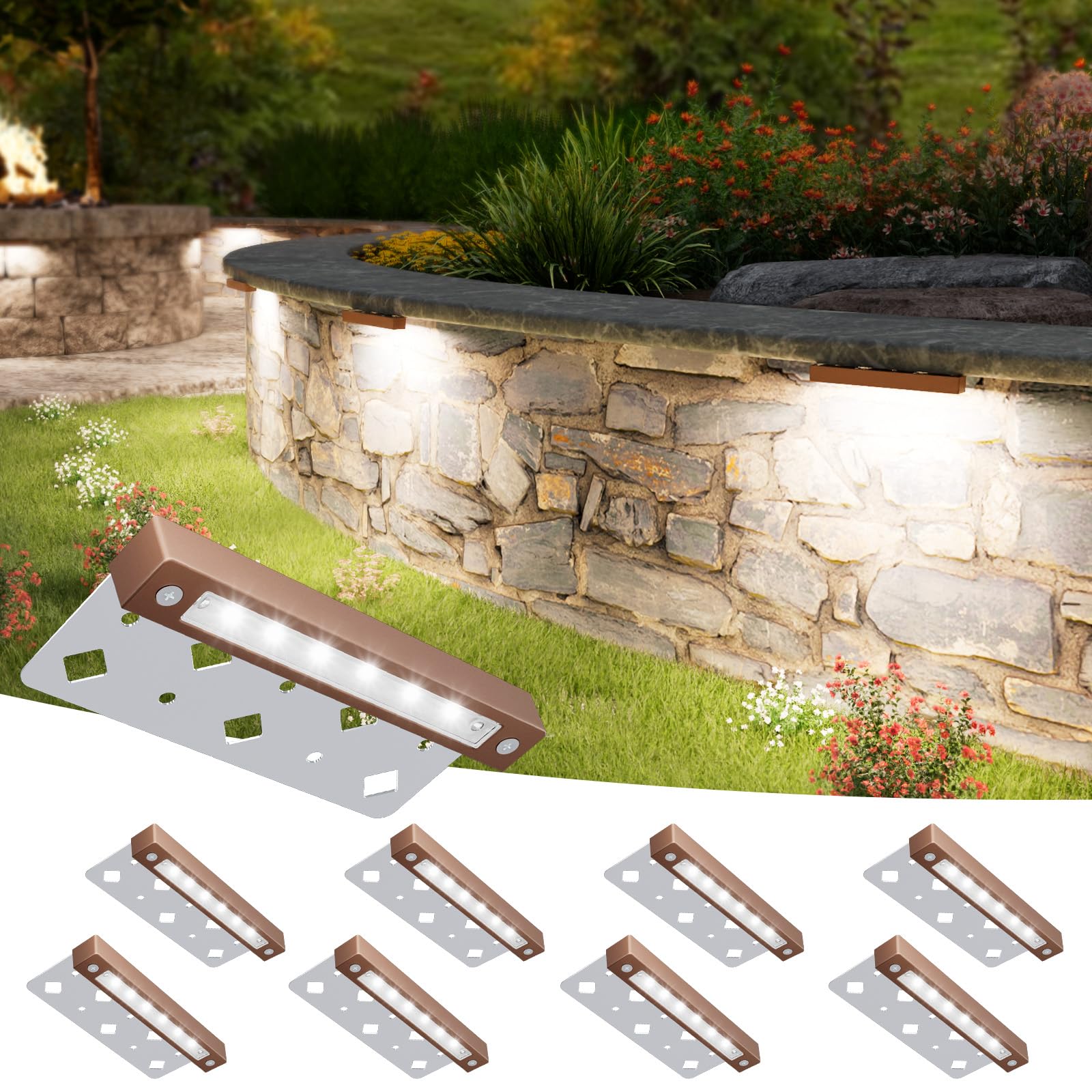 VOLISUN 8 Pack 7 Inch Retaining Wall Lights, Waterproof LED Hardscape ...