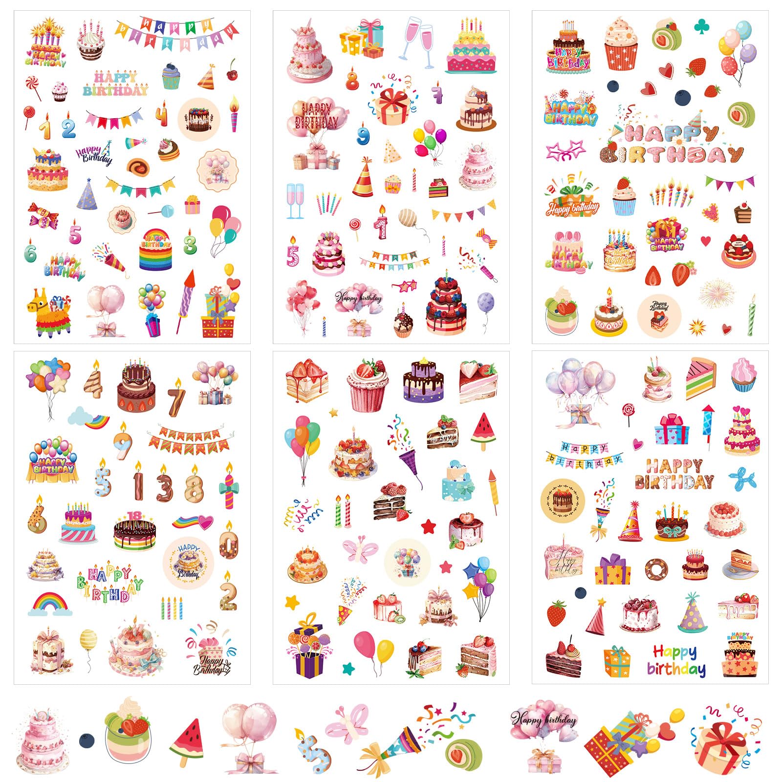 12 Sheets Happy Birthday Stickers, Colorful Cute Smooth Happy Birthday ...