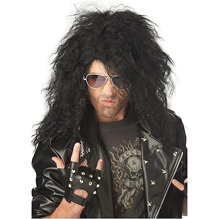 Amazon.com: 80s Rocker Wig Black Mullet Rockstar Wigs Men Costume Heavy ...