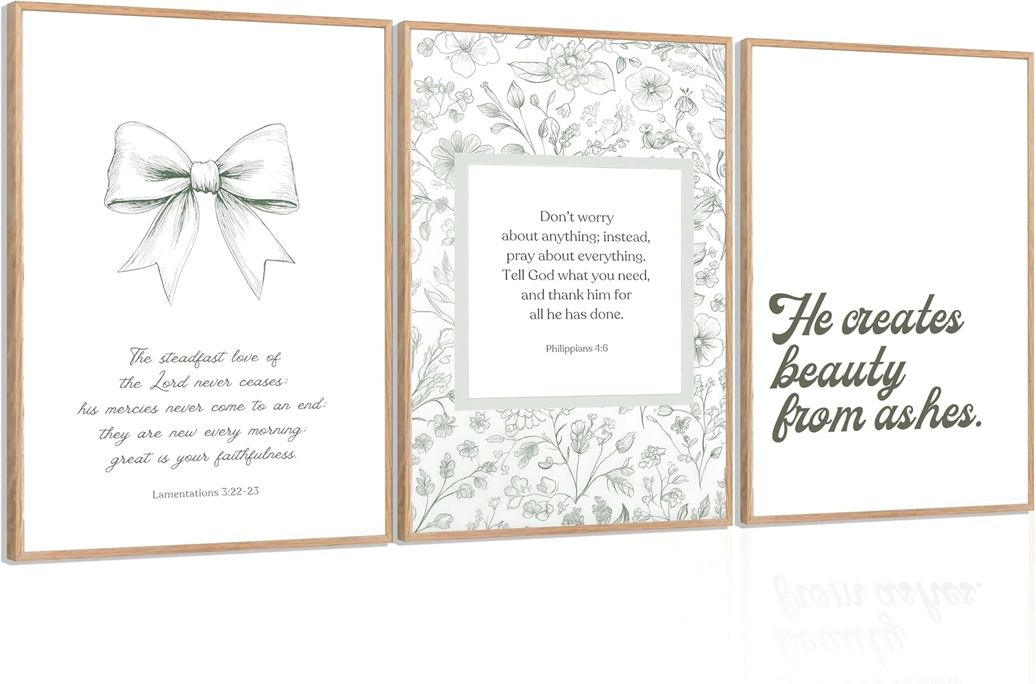 Amazon.com: 3Pcs Christian Wall Art Green Bible Verse Canvas Bow ...