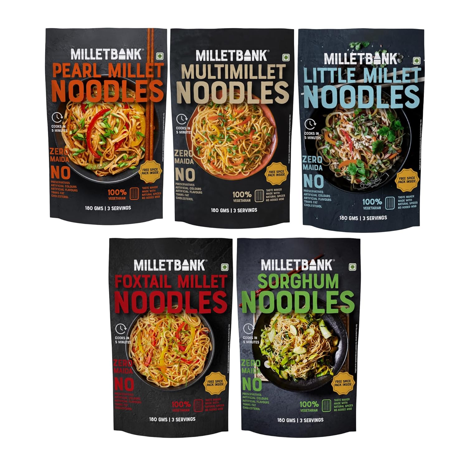 Millet Bank Hakka Noodles 900gms, Power Pack of 5 combo, Free ...