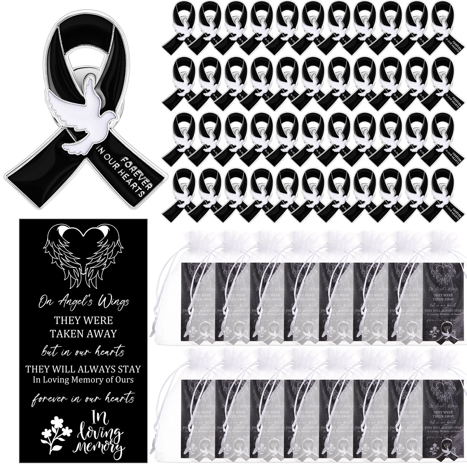 Amazon.com: Quelay 100 Sets Black Funeral Ribbon Pins Funeral Favors ...