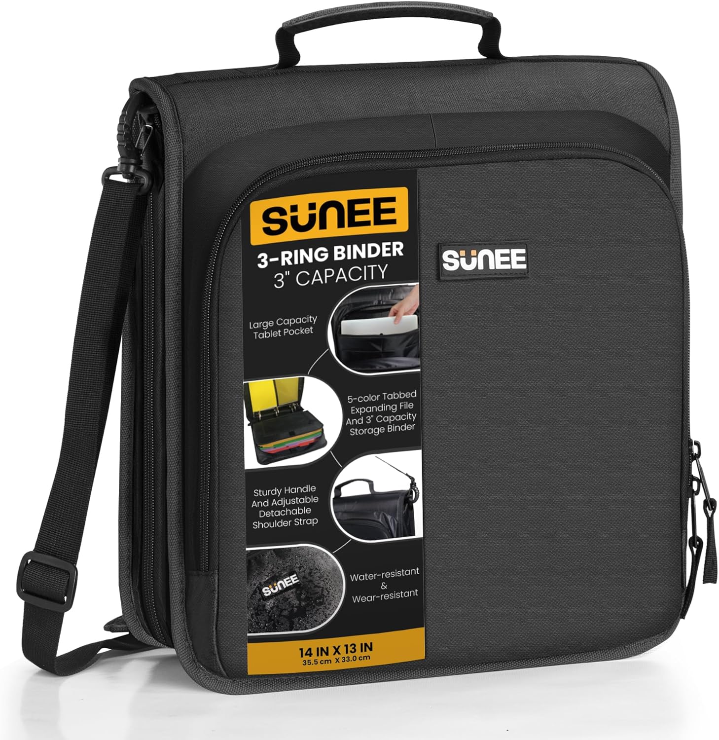 Amazon.com : SUNEE Zipper Binder Bag with Shoulder Strap and Pockets, 3 Inches 3-Ring Organizer ...